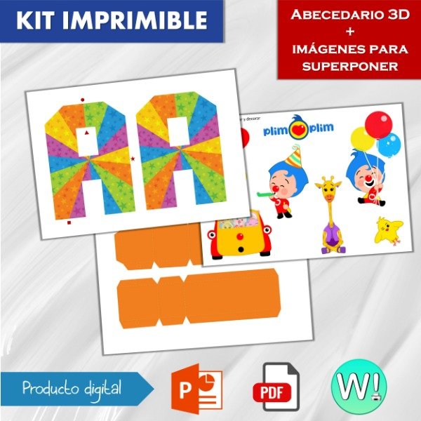 Kit Imprimible Letras 3D Editables Plim Plim Colores - Wook Imprimibles