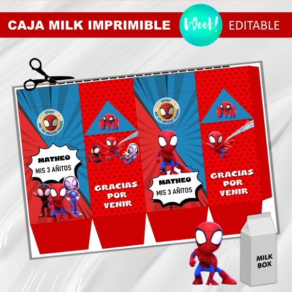 Caja Milk Box Imprimible Spidey Editable - Wook Imprimibles