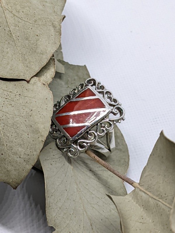Anillo Nacar Rectang Rojo - joyasrebrant